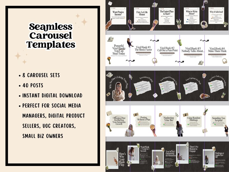 Seamless Instagram Carousel Template: Canva Social Media Kit - Etsy
