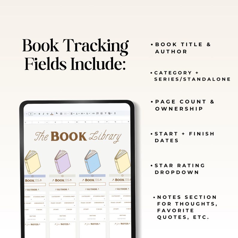 Aesthetic Book Tracker Spreadsheet | Digital Reading Log (google Sheets ...