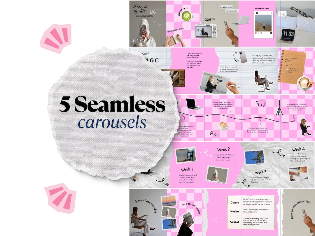 Seamless Canva Carousel Template: Instagram UGC Content Creator - Pink ...
