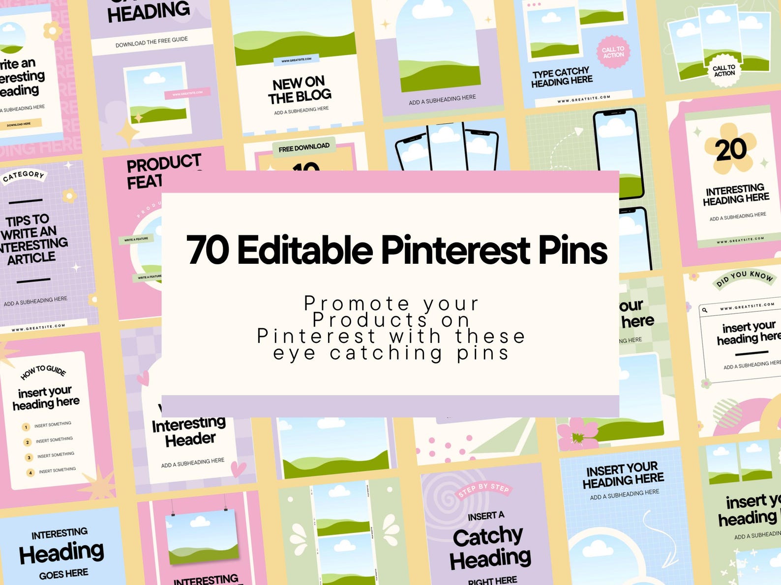 70 Pastel Pinterest Pin Mockup Templates | Canva Editable (digital ...