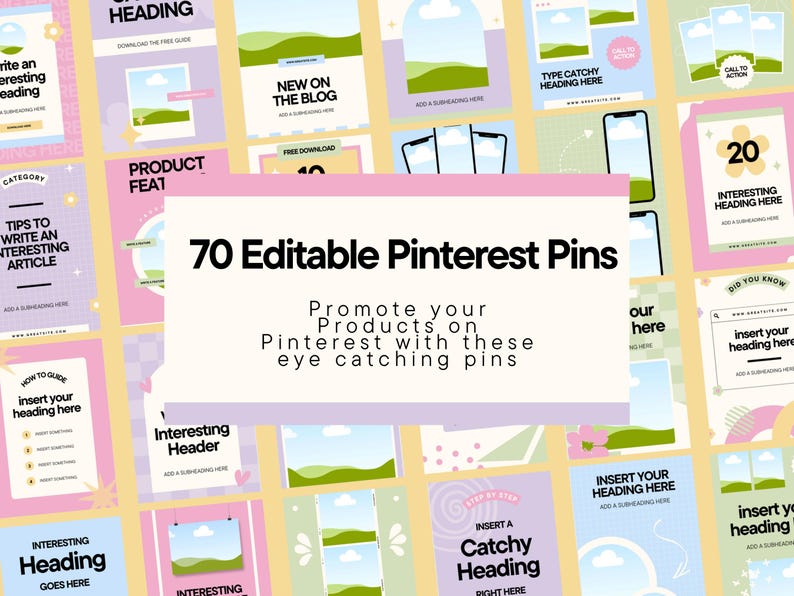 70 Pastel Pinterest Pin Mockup Templates | Canva Editable (digital ...