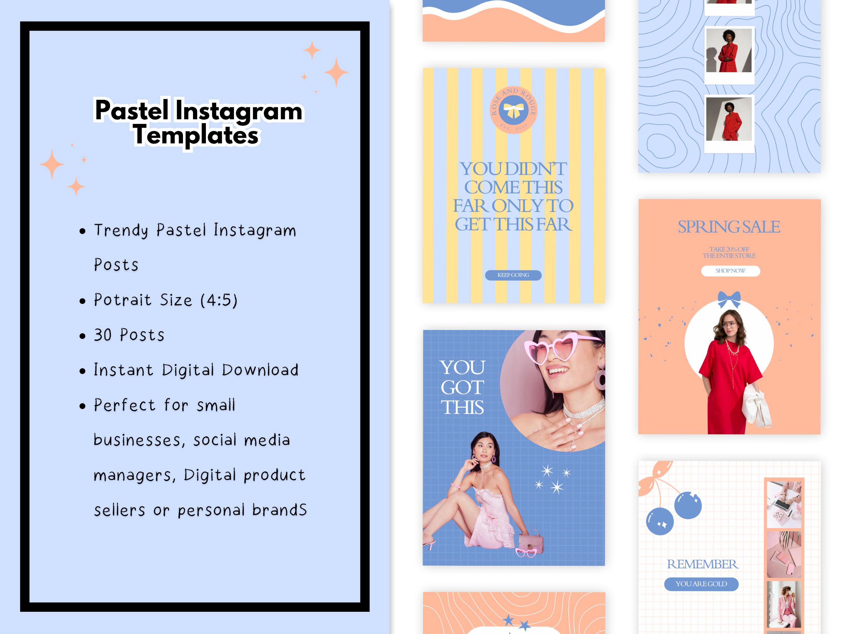 Pastel Instagram Post Templates: Editable Canva Social Media (digital ...