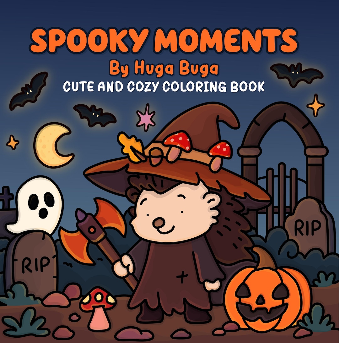 Spooky Moments Hand Drawn Coloring Book PDF PNG | 40pages Halloween ...