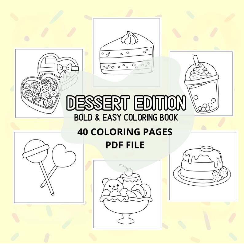 Cozy Time Dessert Hand Drawn Coloring Book 40 Pages Bold and Easy| Huga ...