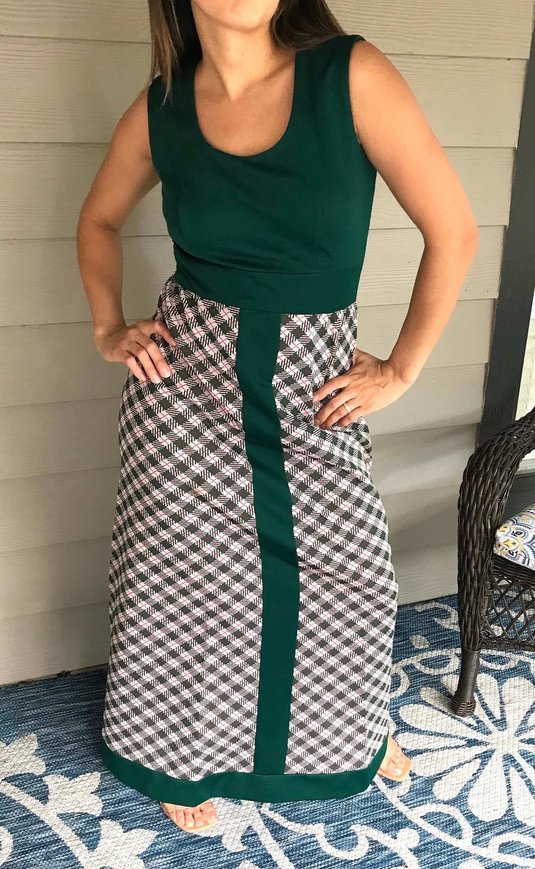 Alison Ayres Original Maxi Vintage Green Plaid Dress Size 10 - Etsy
