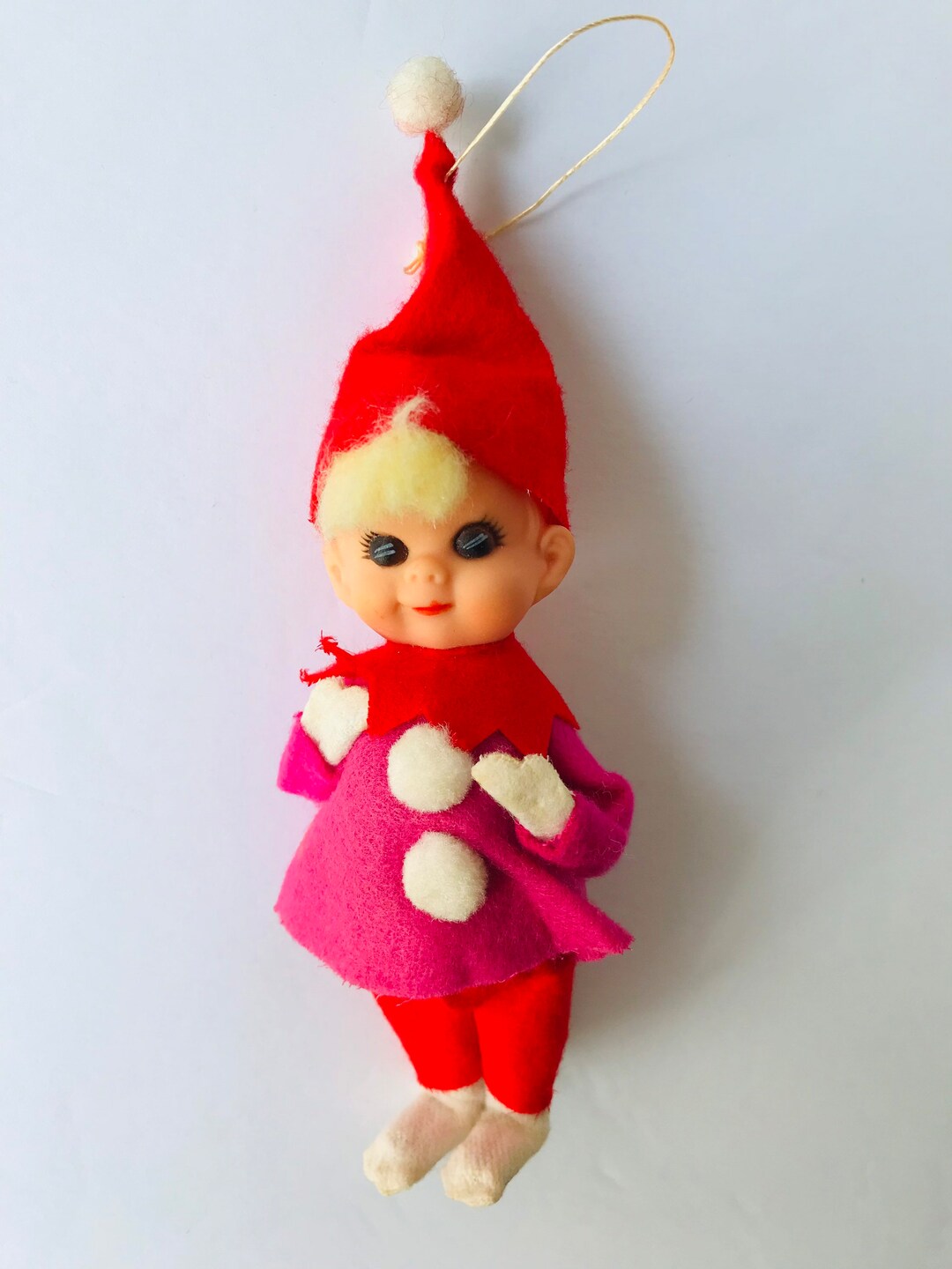 Elf Holiday Ornament Pixie Pink Red Felt Kitsch Girl Boy - Etsy