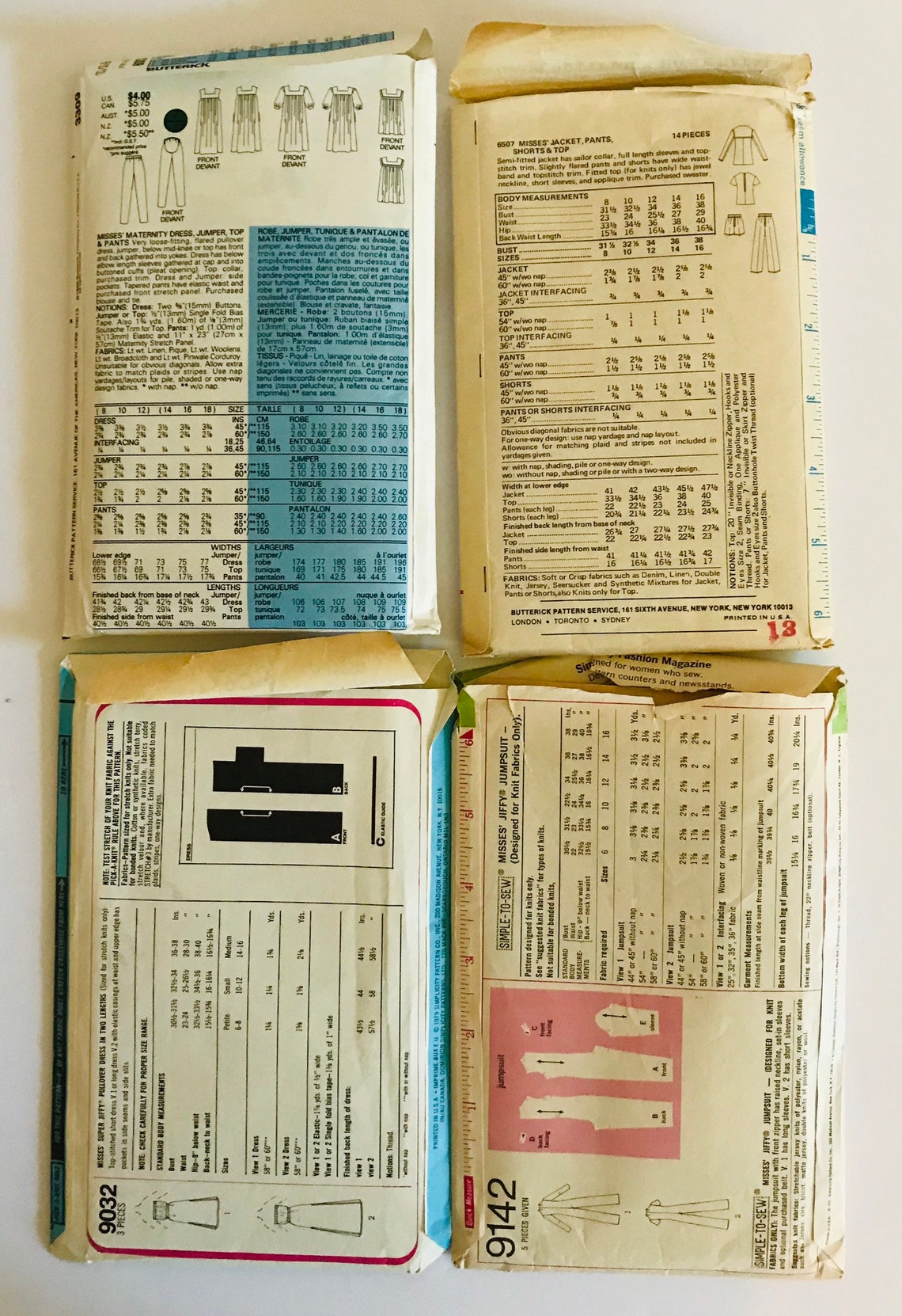 Sewing Patterns Butterick 3309 6507 Simplicity 9032 9142 - Etsy