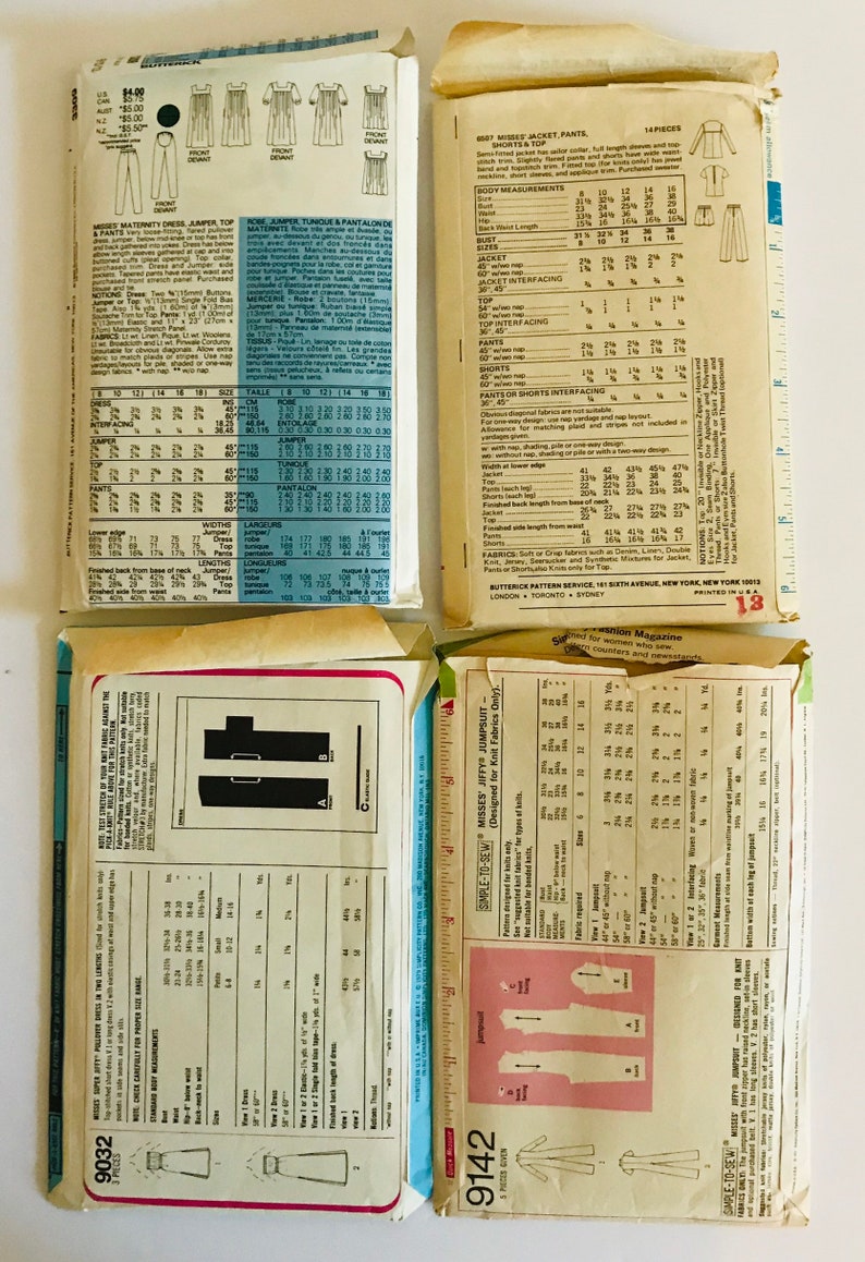 Sewing Patterns Butterick 3309 6507 Simplicity 9032 9142 - Etsy