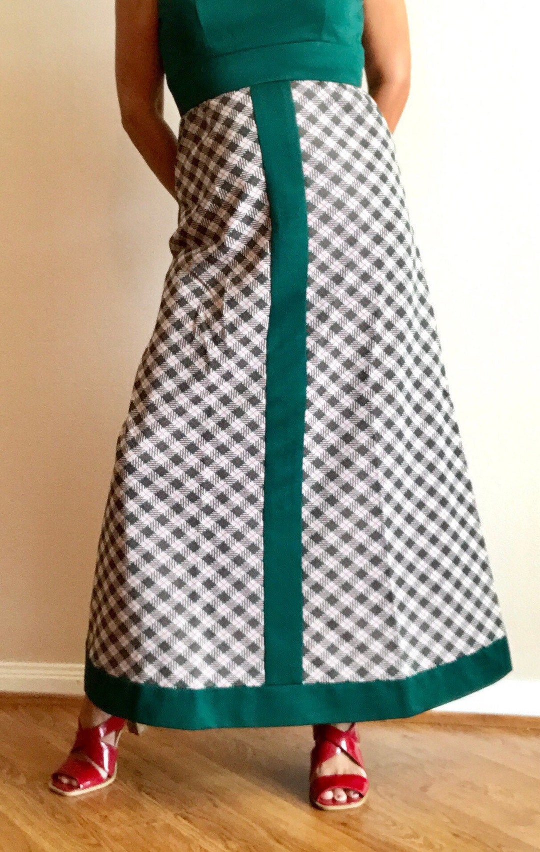 Alison Ayres Original Maxi Vintage Green Plaid Dress Size 10 - Etsy