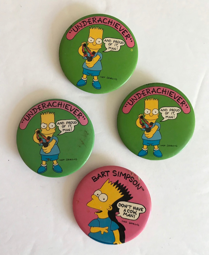 Bart Simpson Vintage Lot of Buttons Pins Set of Four | Etsy