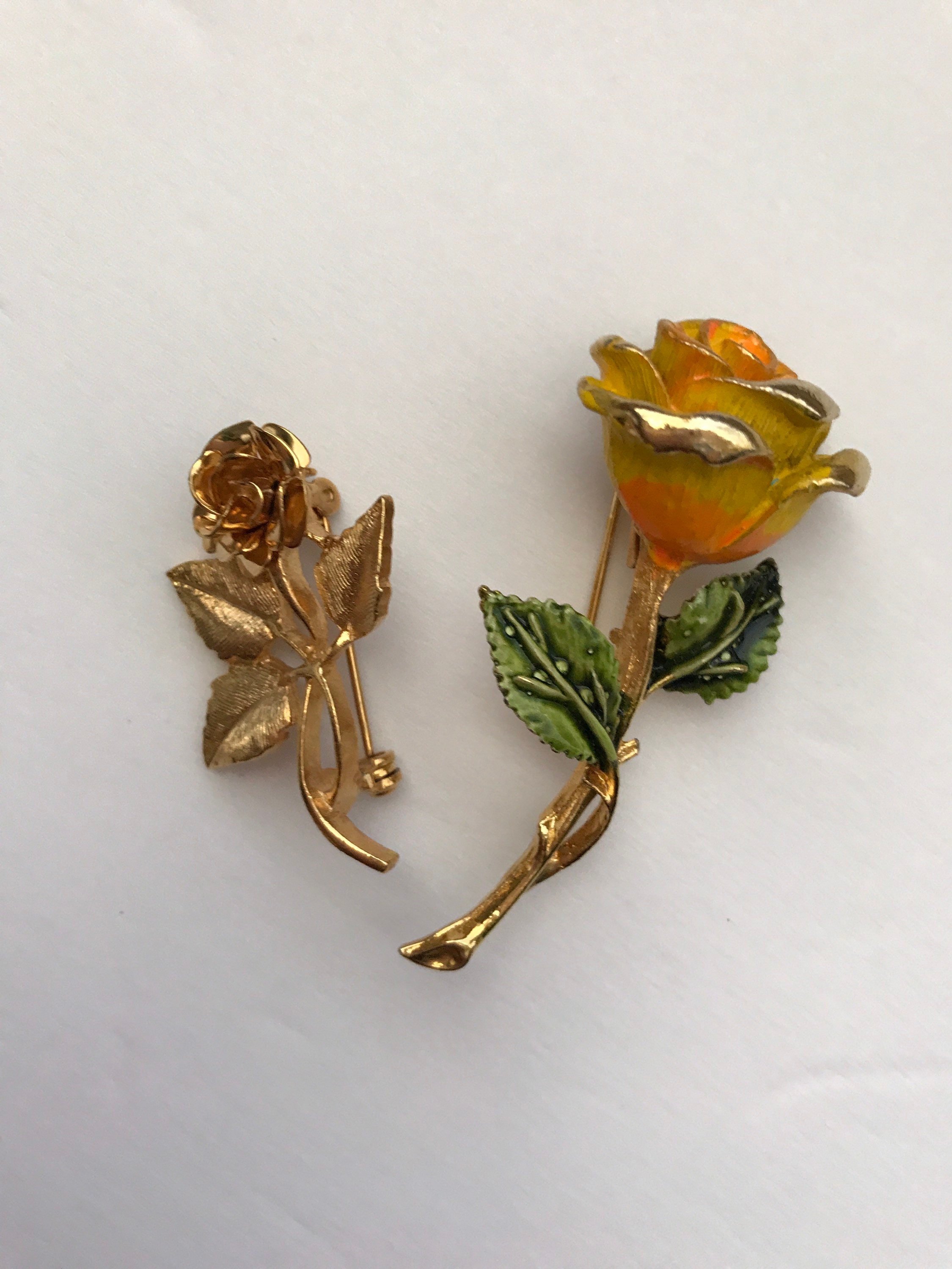 Set of Two Rose Flower Brooches Pin Jewelry Rafaelian Gold - Etsy