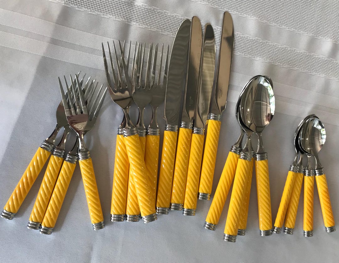 Mikasa Set of Vintage Stainless Flatware Yellow Braided Handle 20 Piece ...