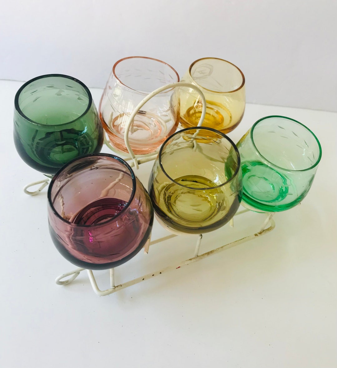 Colorful Etched Shot Sake Glasses Set With Caddy Stand - Etsy