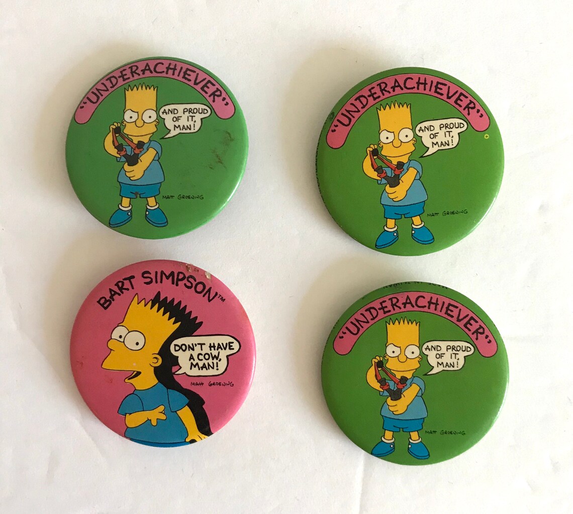 Bart Simpson Vintage Lot of Buttons Pins Set of Four | Etsy