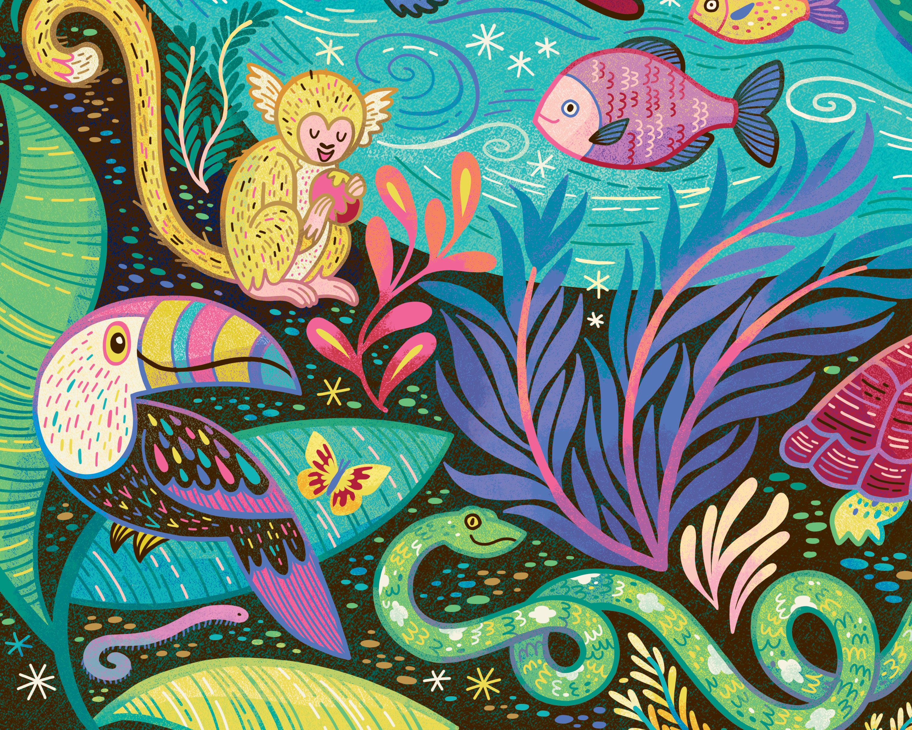 Colorful Kids Room Art, Amazon Rainforest Animals Print for Nursery ...