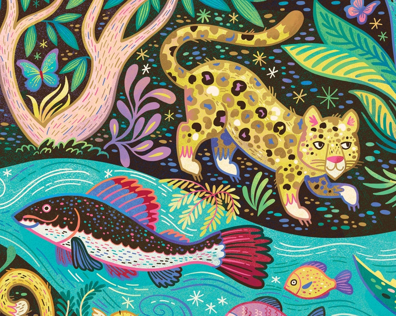 Colorful Kids Room Art, Amazon Rainforest Animals Print for Nursery ...