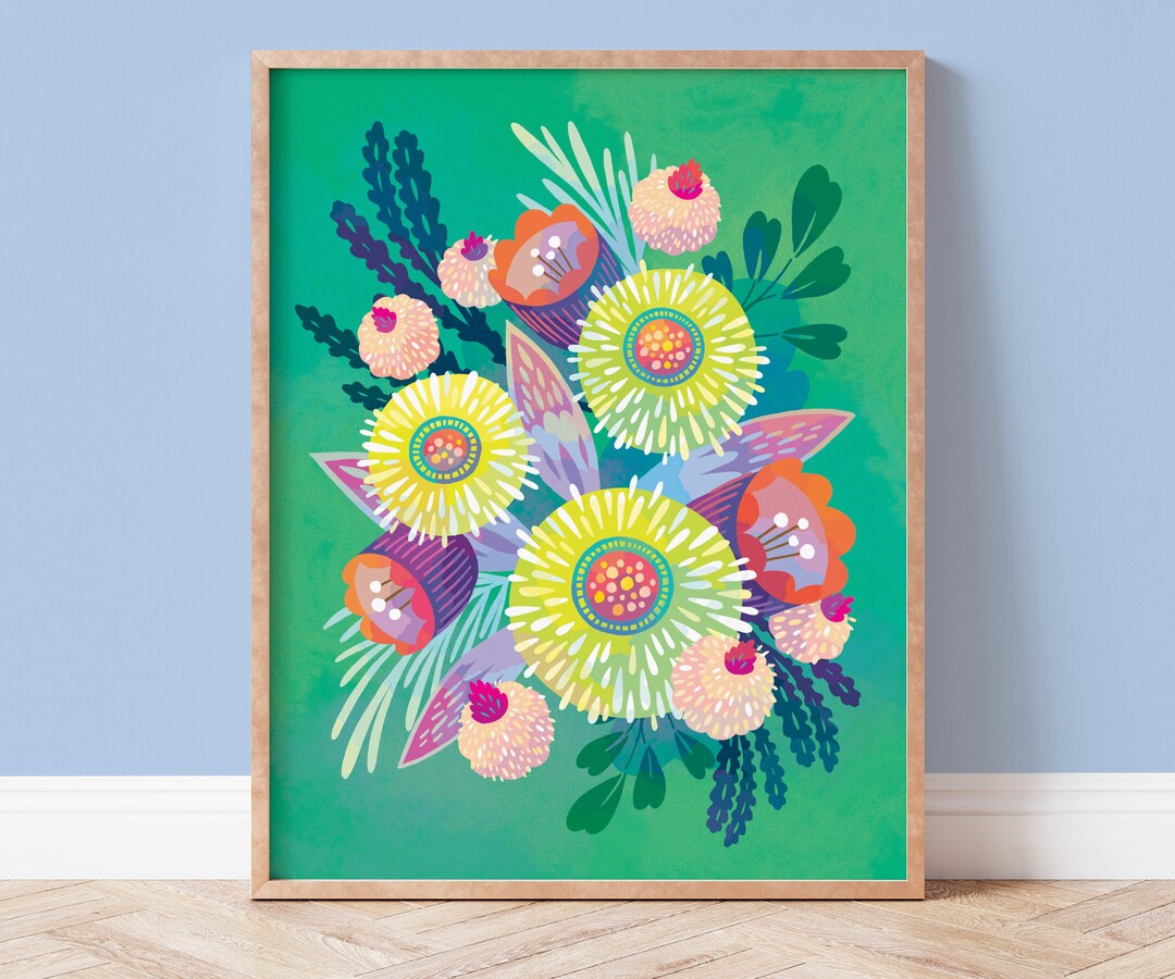 Bright Wall Decor / Colorful Flower Art / Boho Decor / Bold ...