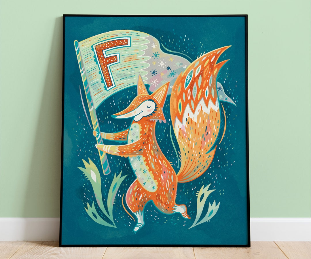 Nursery Kids Room Art, F for Fox Decor Print From Alphabet Animals ...