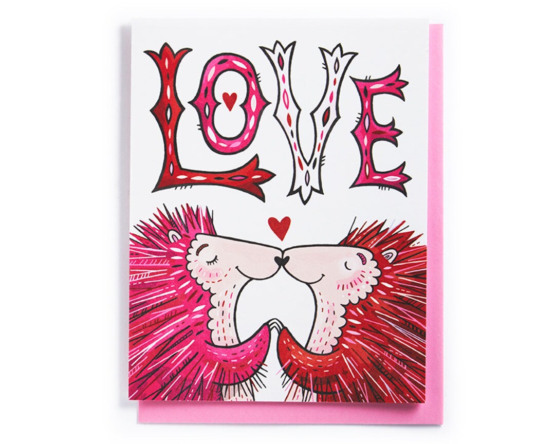 Valentine Card: Porcupines in Love, Illustrated and Hand-lettered in ...