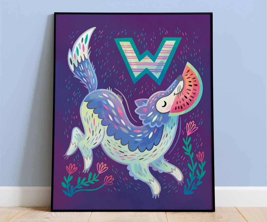 Kids Room Art Decor, W for Wolf Initial Print, Unique and Special Baby ...