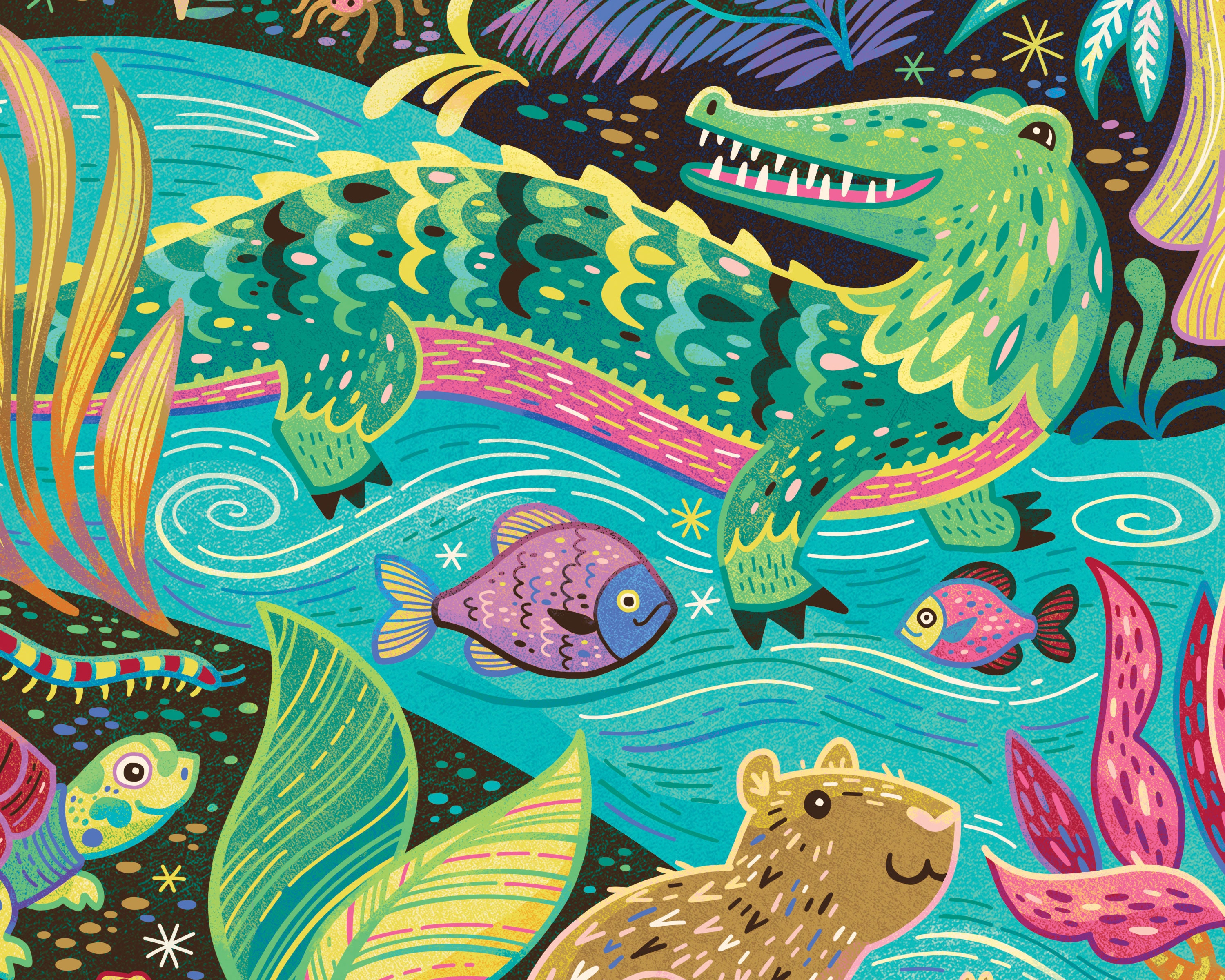 Colorful Kids Room Art, Amazon Rainforest Animals Print for Nursery ...