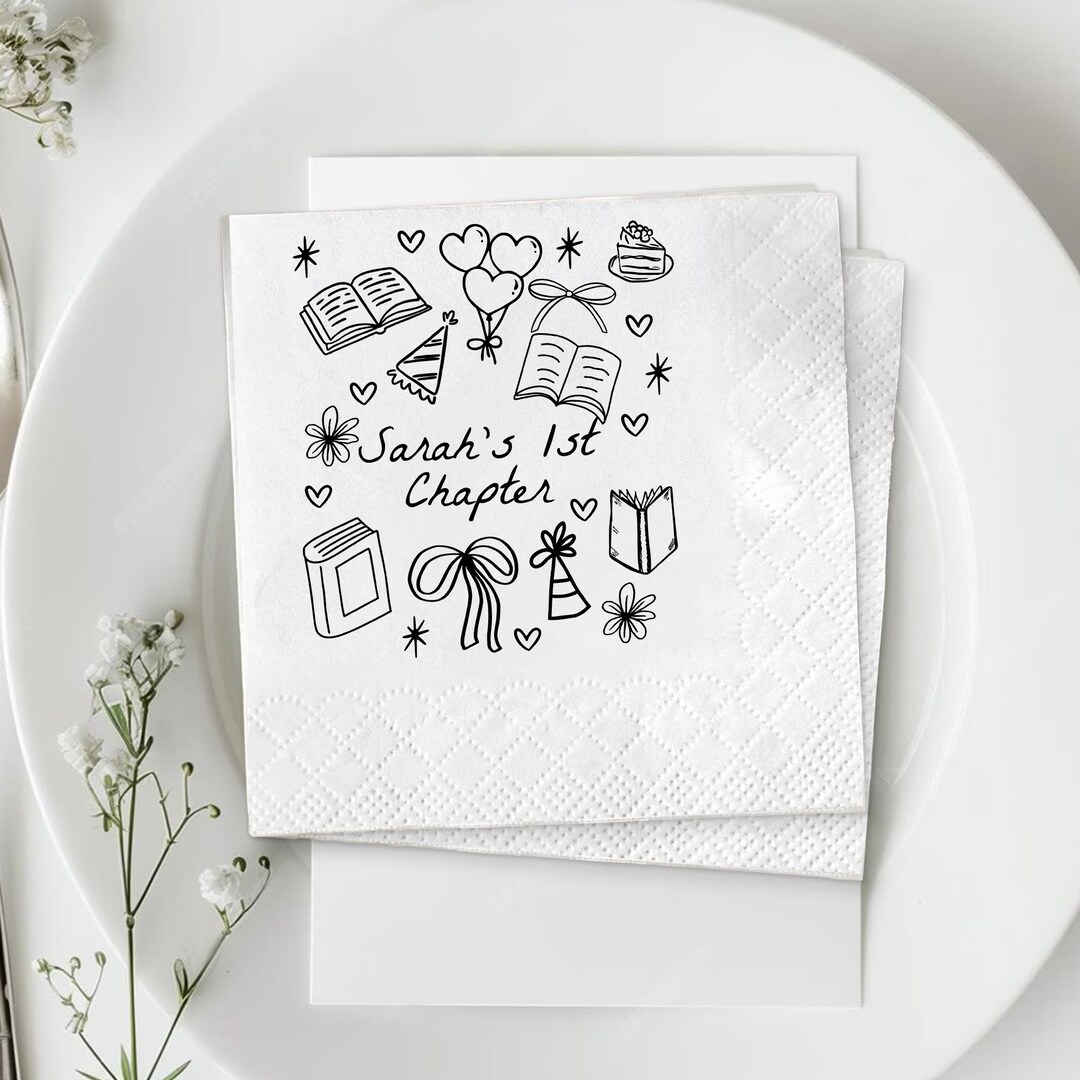 First Chapter Birthday Napkins, Book Themed 1st Birthday Party Napkins ...