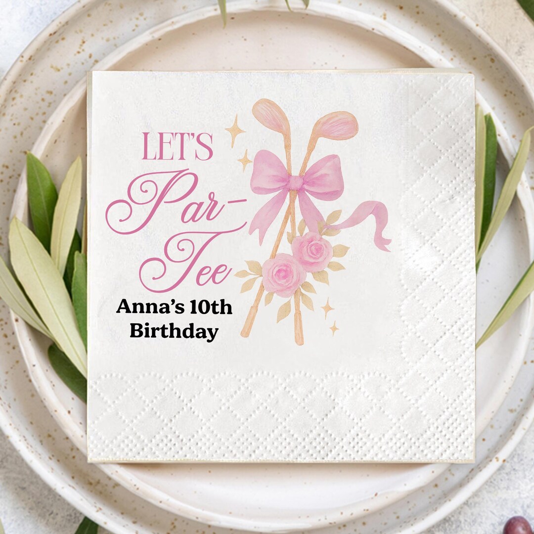 Personalized Pink Golf 1st Birthday Napkins, Let's Par-tee Cocktail ...