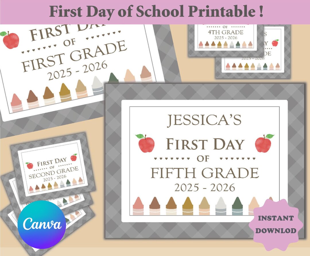 Editable First Day of Preschool Through 5th Grade Sign Template ...