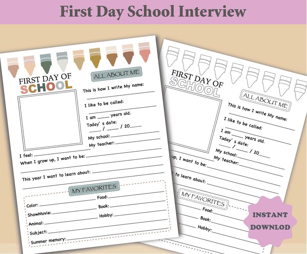 First Day of School Interview Printable, School Interview Sheets, Back ...