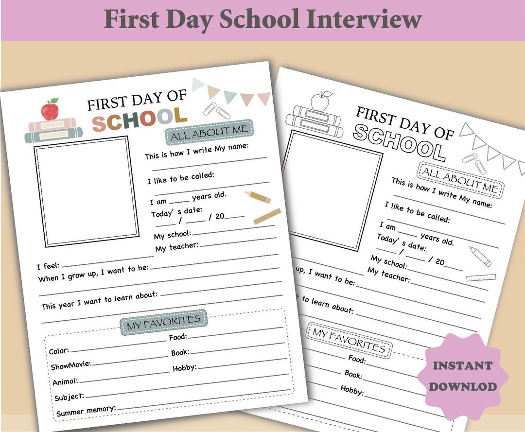 First Day of School Interview Printable, School Interview Sheets, Back ...
