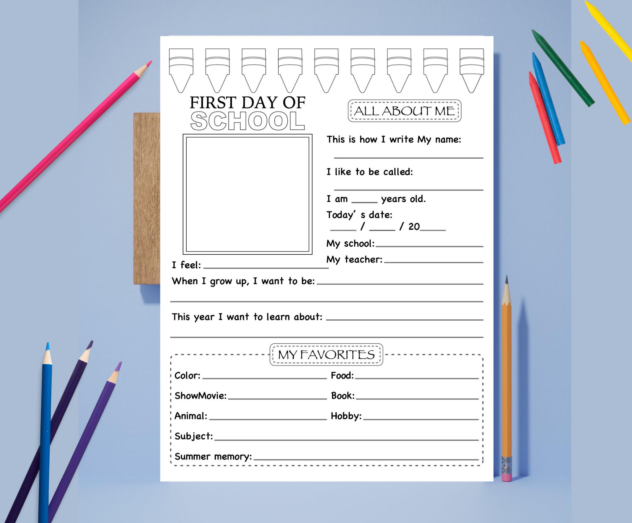 School Interview Sheets, First Day of School Interview Printable, Back ...