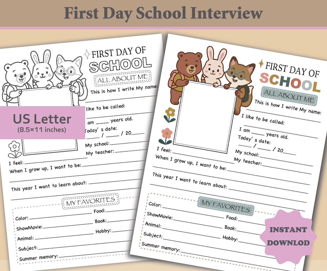 School Interview Sheets, First Day of School Interview Printable, Back ...