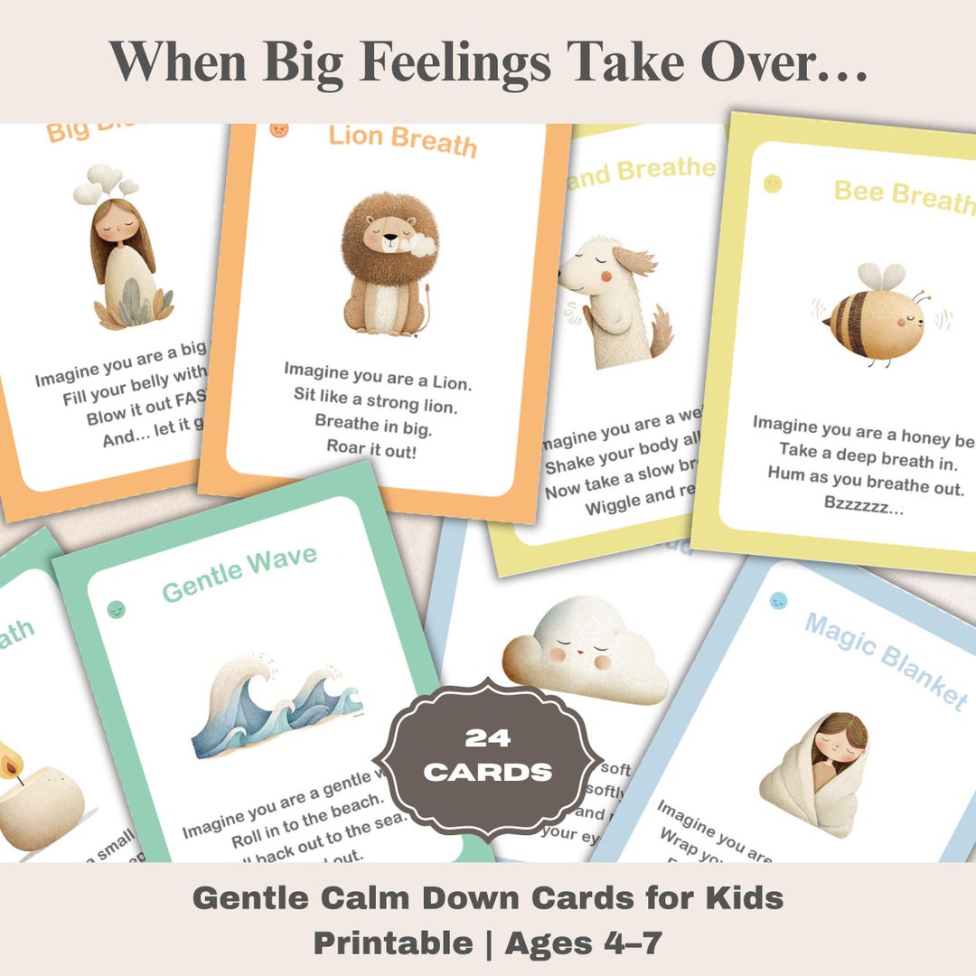 Mindful Kids Breathing Exercise Cards, Calming Breathing Cards, Calm ...
