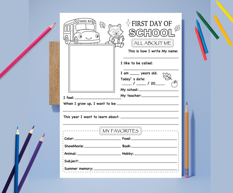 School Interview Sheets, First Day of School Interview Printable, Back ...