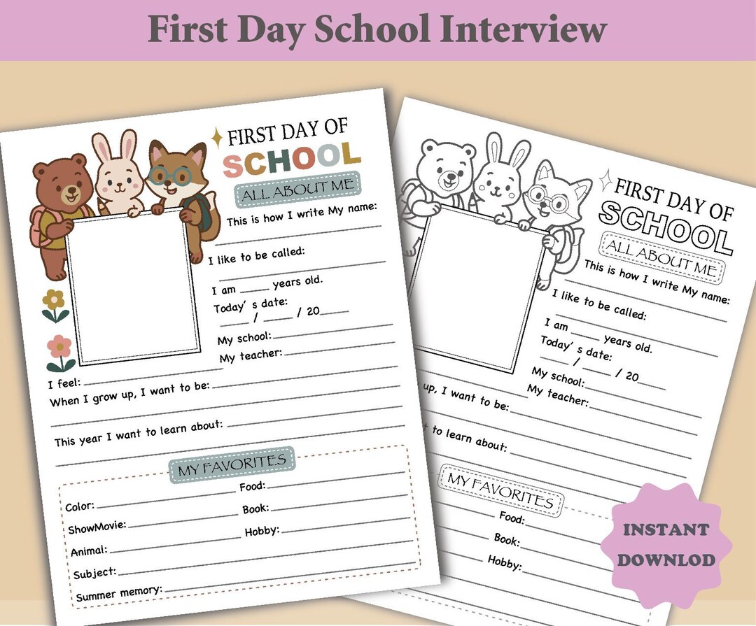 First Day of School Interview Printable, School Interview Sheets, Back ...