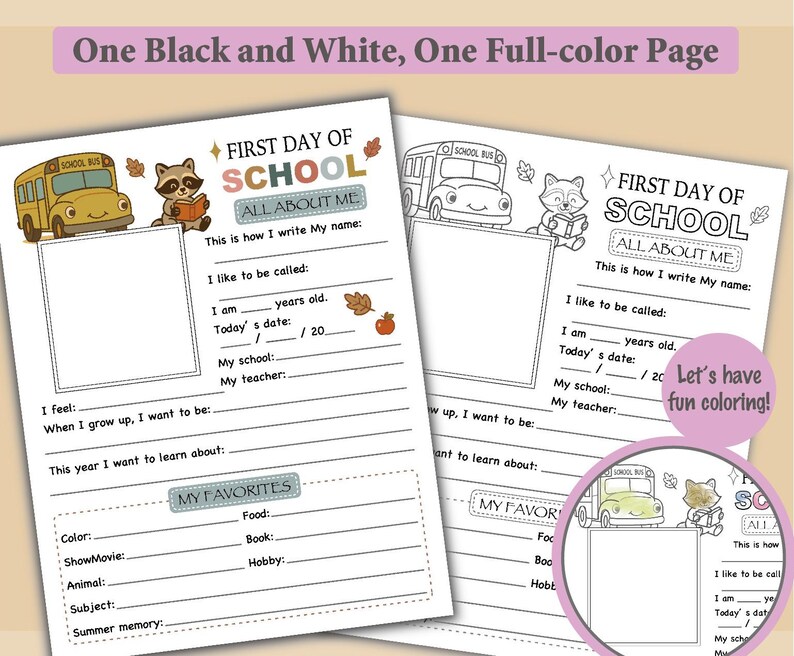 School Interview Sheets, First Day of School Interview Printable, Back ...