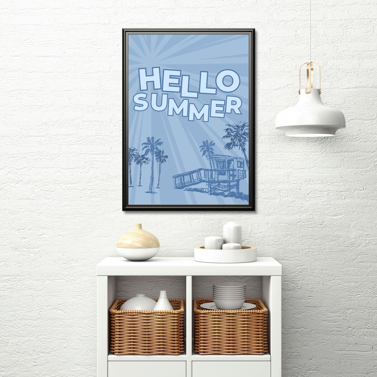 Hello Summer Wall Art | Blue Palm Tree Print | Summer Digital Download ...