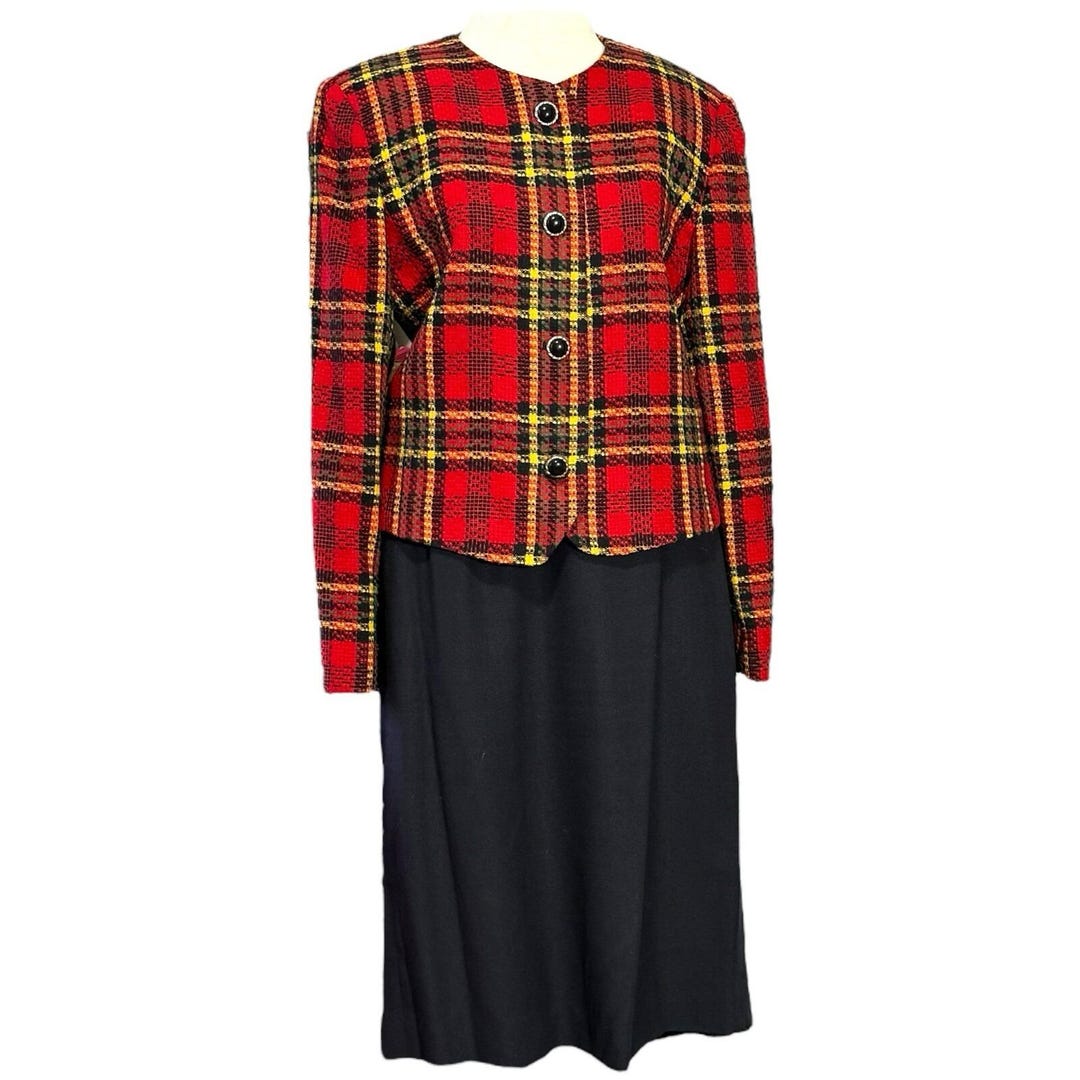 Vintage 90's Clueless Tweed Tartan Plaid Crop Blazer Jacket Coat Set ...