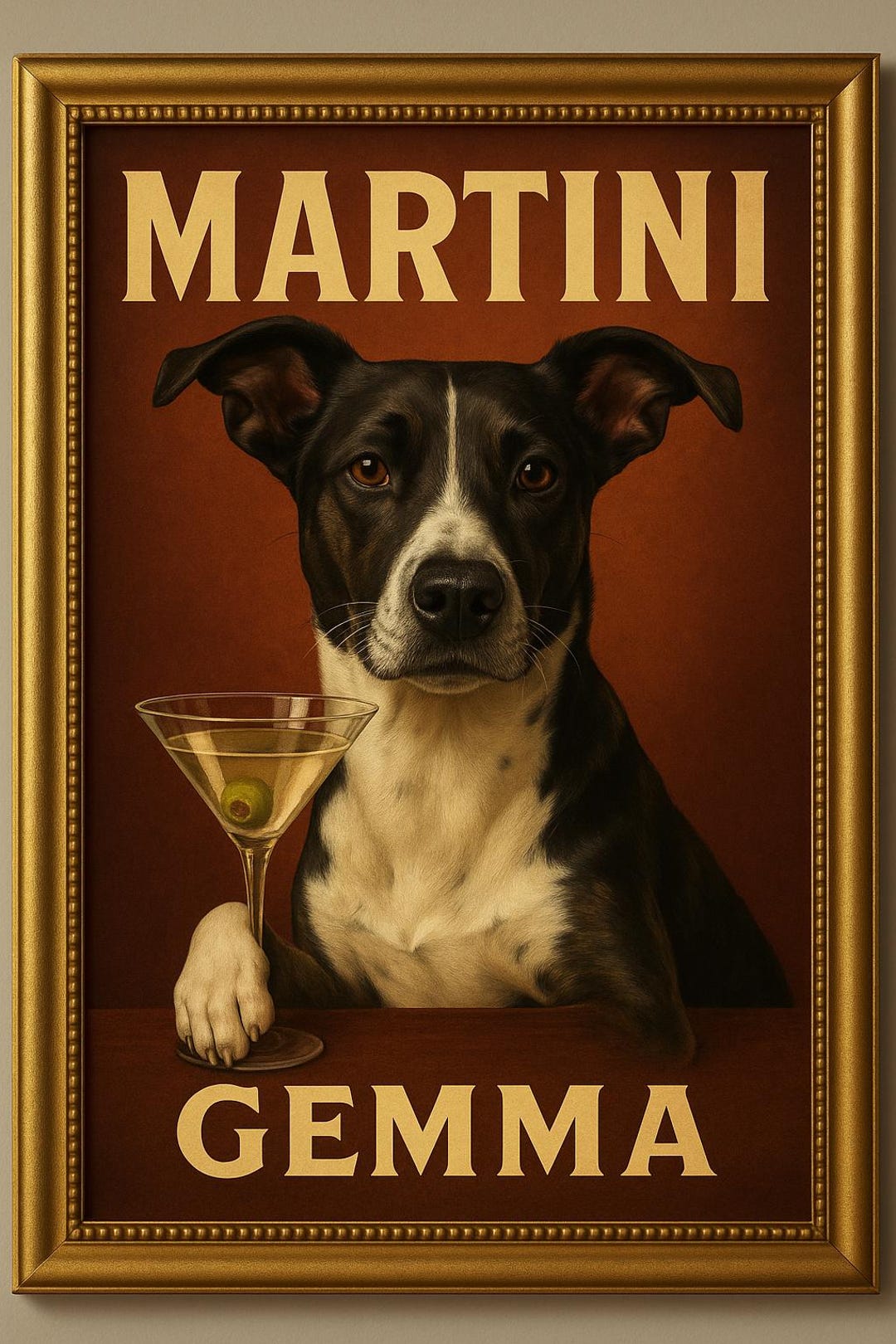 Custom Dog Martini Art Print: Personalized Pet Cocktail Poster (digital ...