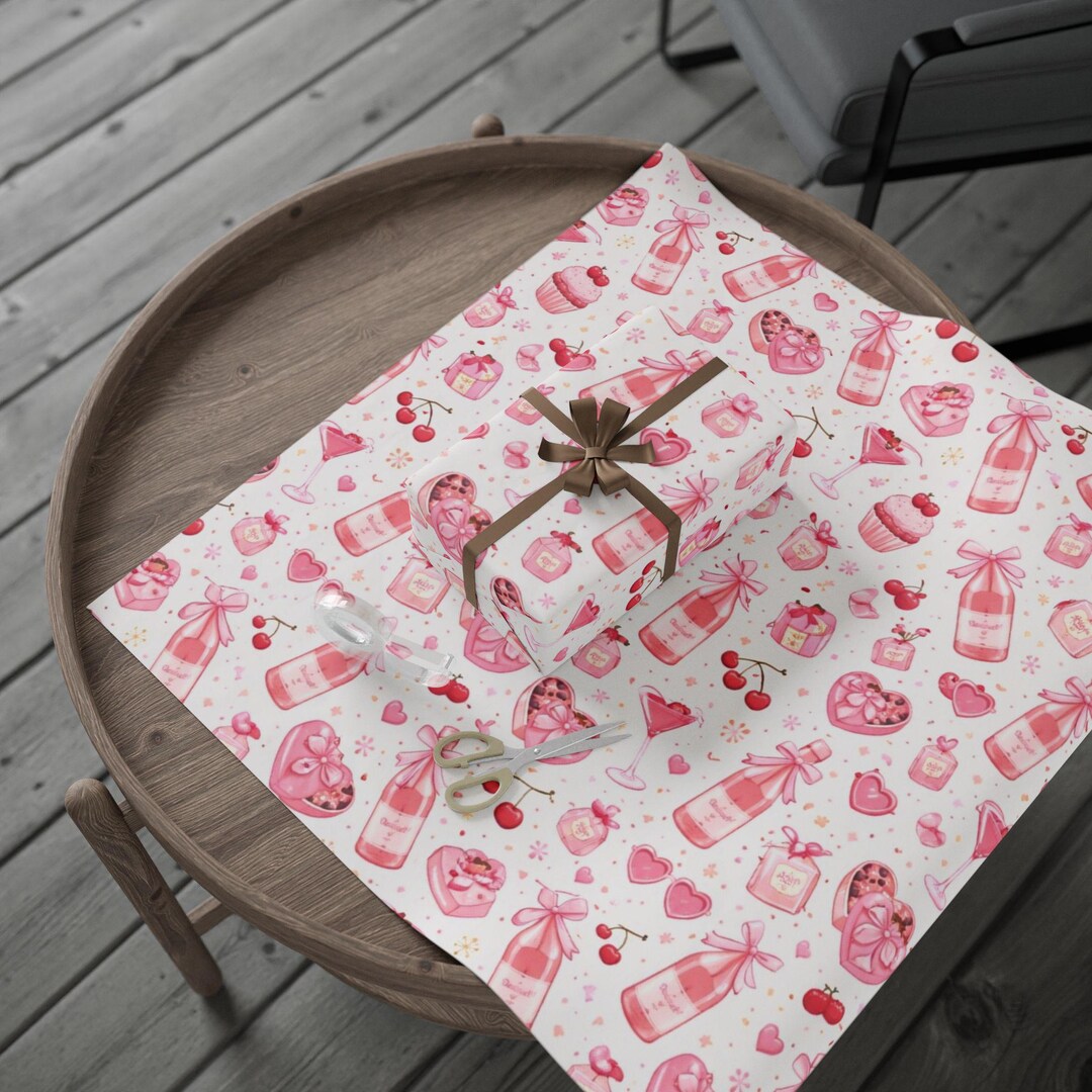 Valentine Champagne Hearts Wrapping Paper | Pink Romantic Gift Wrap - Etsy