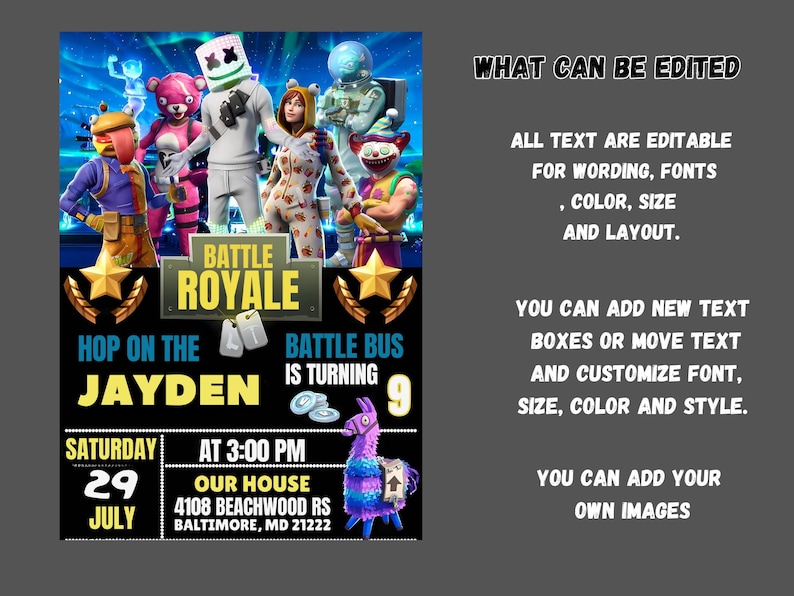 Editable Fort Game Birthday Invitation | Fort Night Birthday Party ...