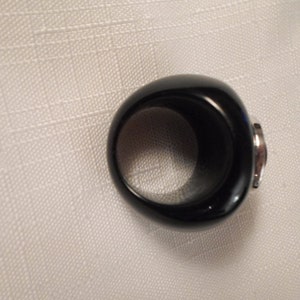 BLACK RHINESTONE RING Size 6 / Lucite / Signed-inscribed / Mod Go-go ...