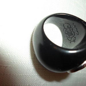 BLACK RHINESTONE RING Size 6 / Lucite / Signed-inscribed / Mod Go-go ...