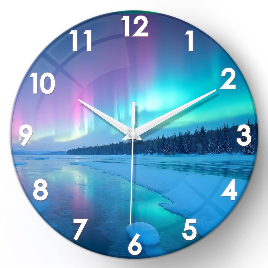 Nordic Dream Aurora Scenery Clock,personalized Landscape Clock,artistic ...