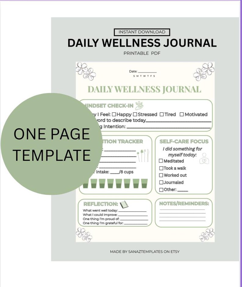 Daily Wellness Journal Printable | Self-care PDF | Mental Health ...