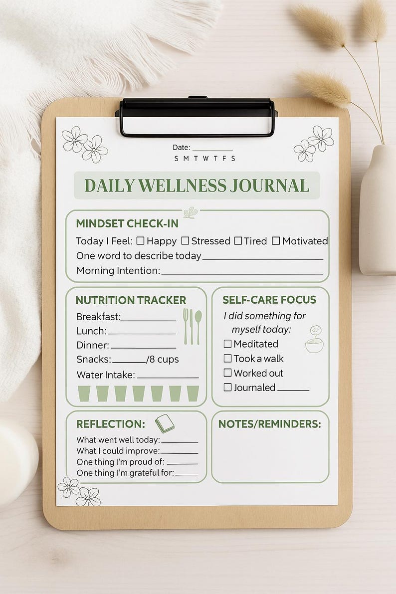 Daily Wellness Journal Printable | Self-care PDF | Mental Health ...