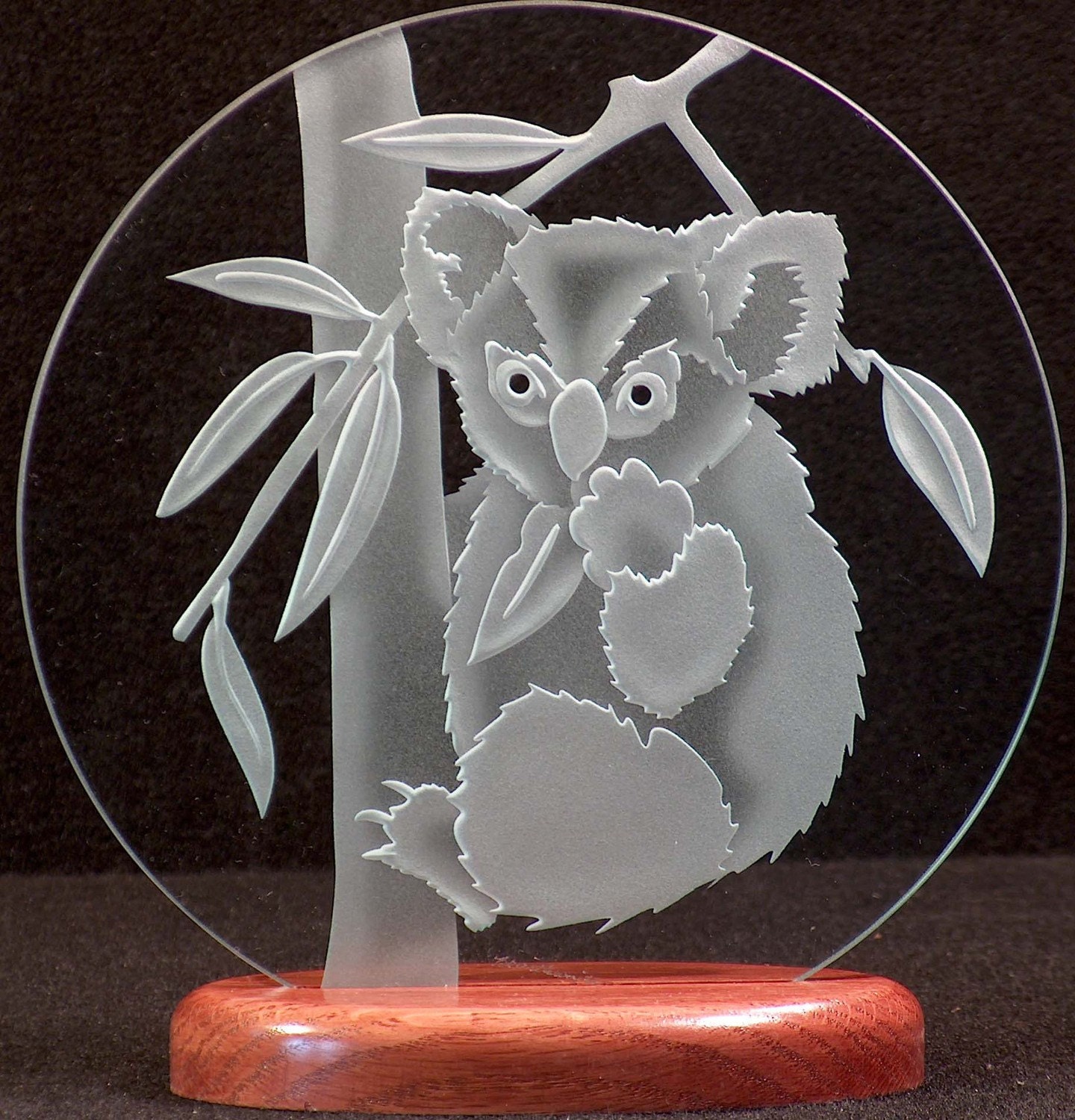 Carved Glass Koala Bear on 9 In. Circle in Handcrafted Wooden Base - Etsy