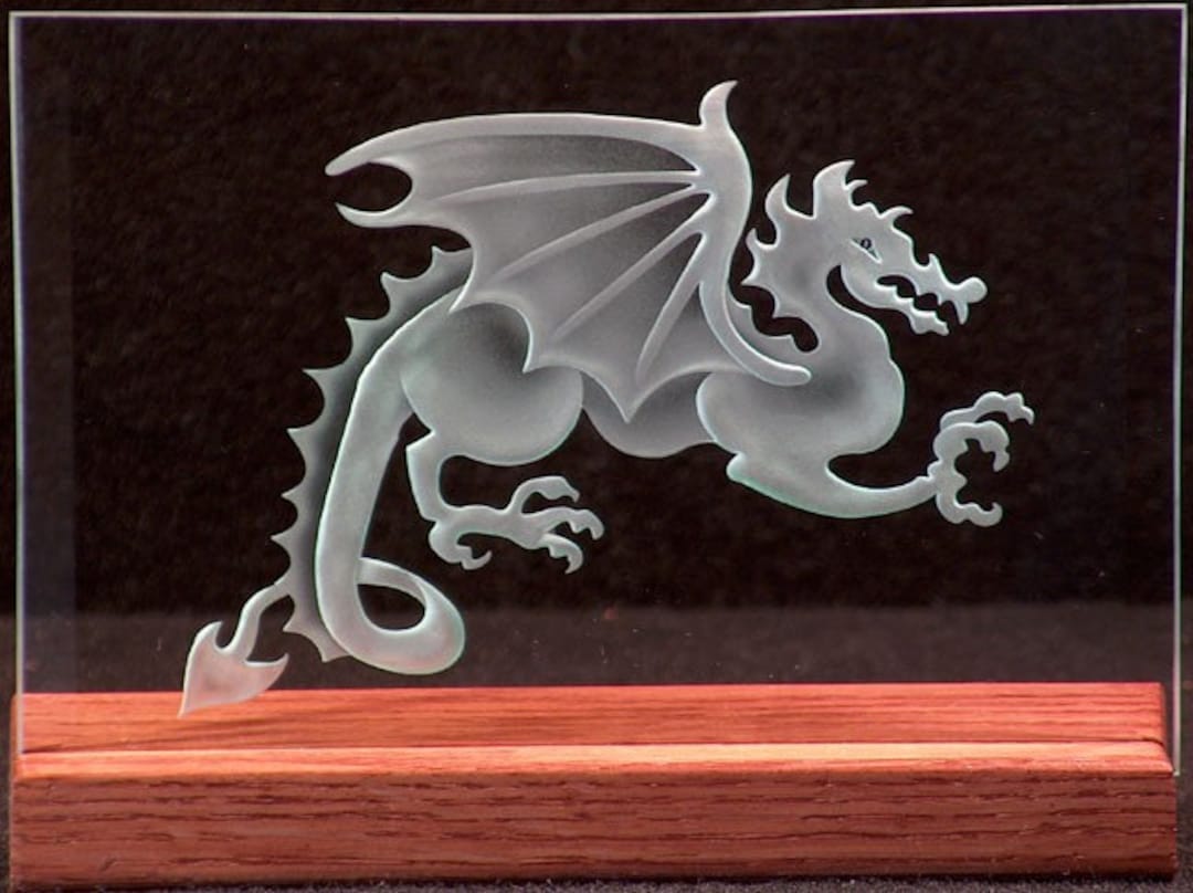 Carved Glass Medieval Dragon in Handcrafted Wooden Base - Etsy