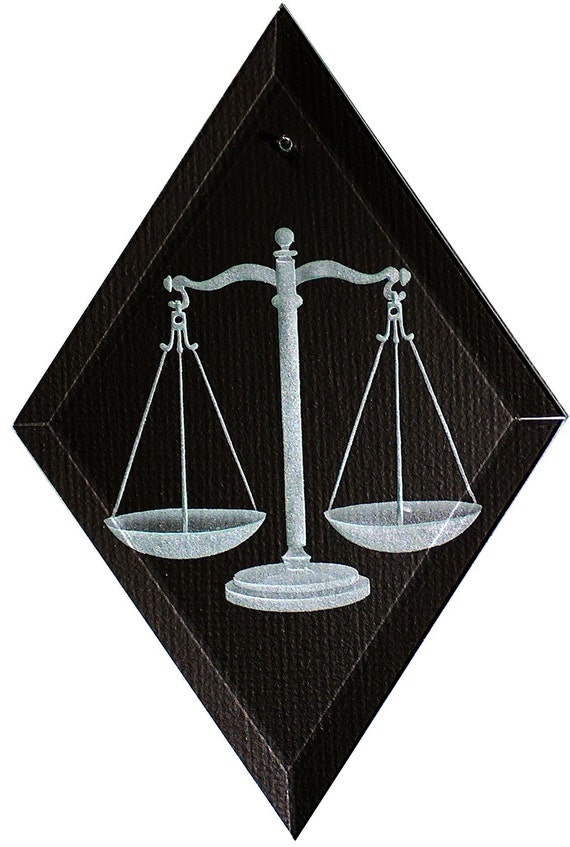 Carved Glass Scales of Justice Hanging Suncatcher | Etsy UK