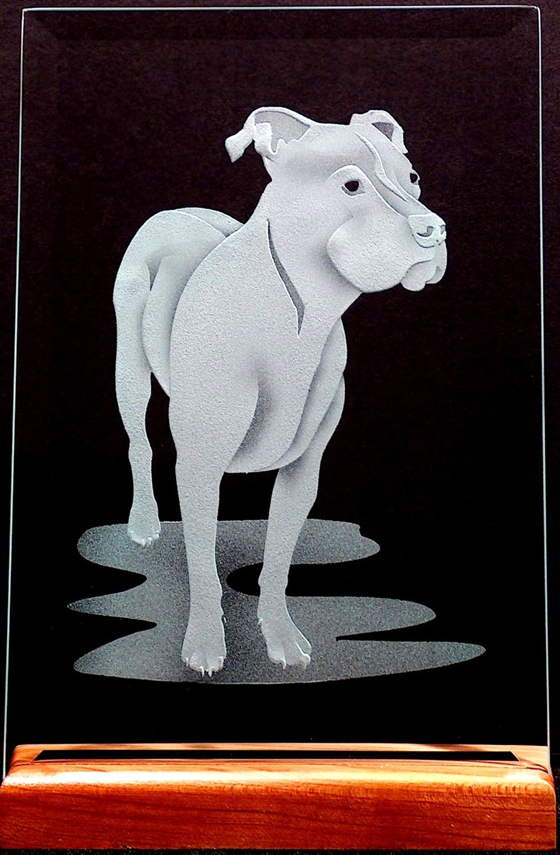 Carved Glass Pit Bull on Rectangle in Handcrafted Wooden Base - Etsy